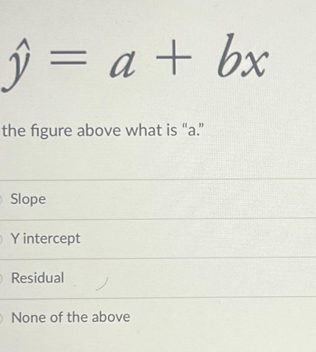 Solved y^=a+bx the figure above what is "a." Slope Y | Chegg.com