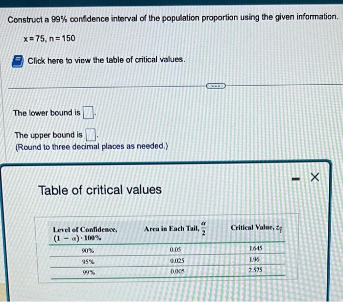 Solved Construct a 99% confidence interval of the population | Chegg.com