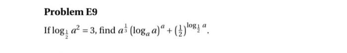 Solved Problem E9 If log21a2=3, find a31(logaa)a+(21)log21. | Chegg.com