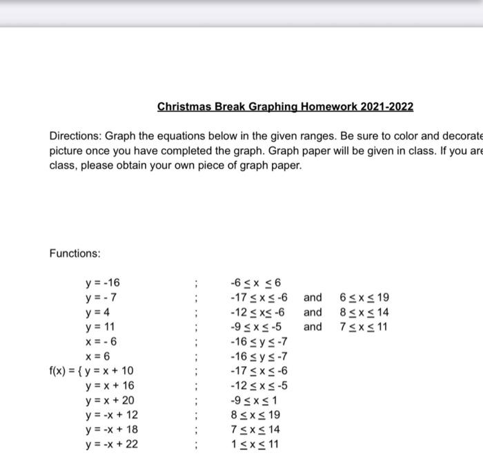 Solved Christmas Break Graphing Homework 2021-2022 | Chegg.com