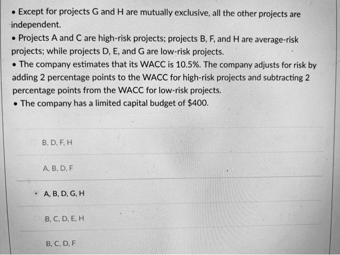 Solved Which of the projects will the company accept?- | Chegg.com