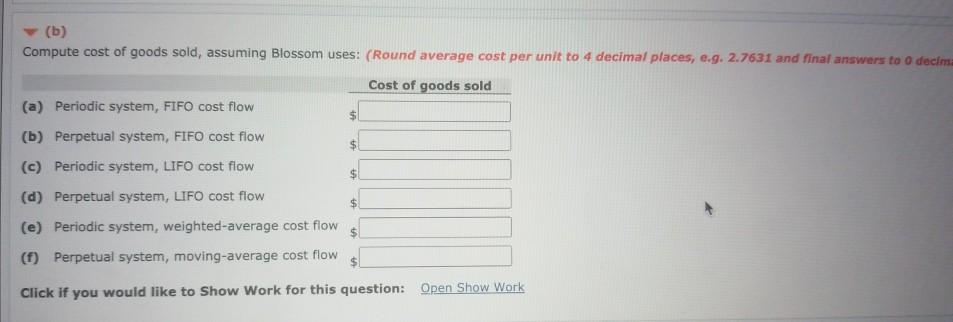 Solved Problem 8-6 (Part Level Submission) Blossom Company | Chegg.com