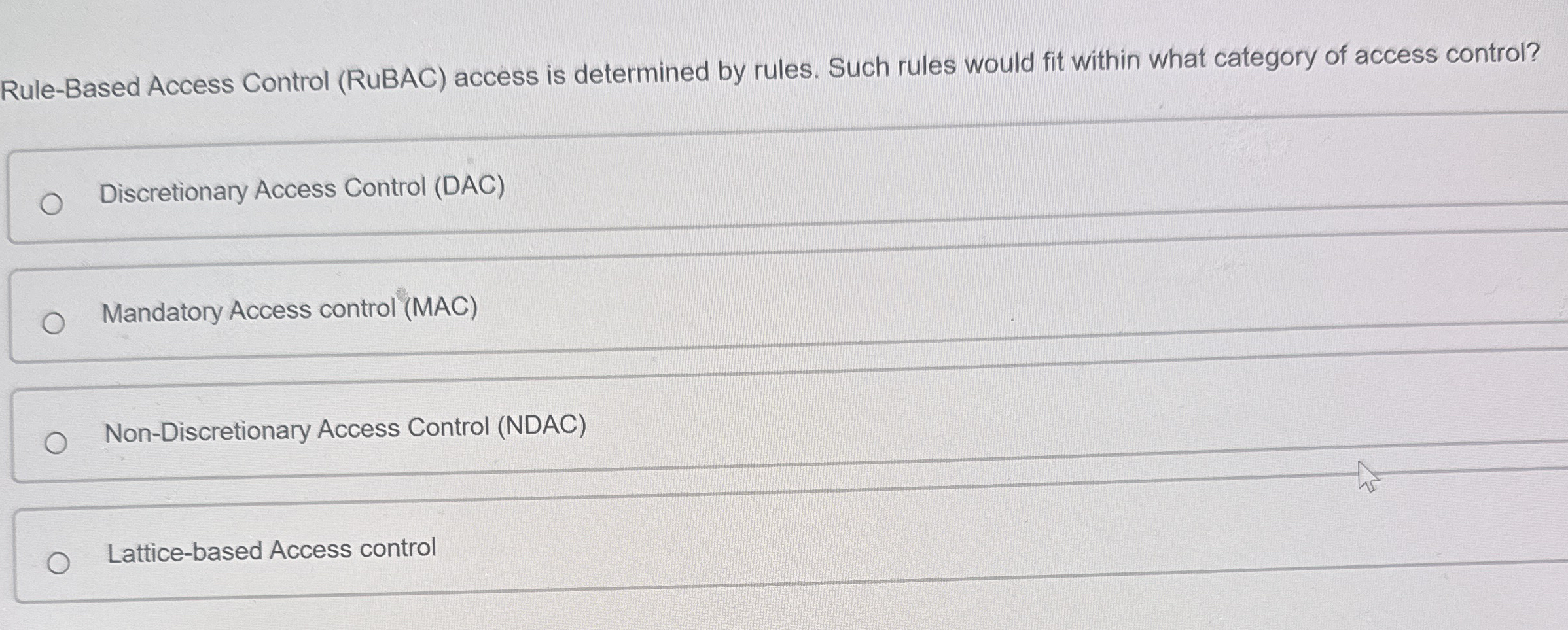 Solved Rule-Based Access Control (RuBAC) ﻿access is | Chegg.com
