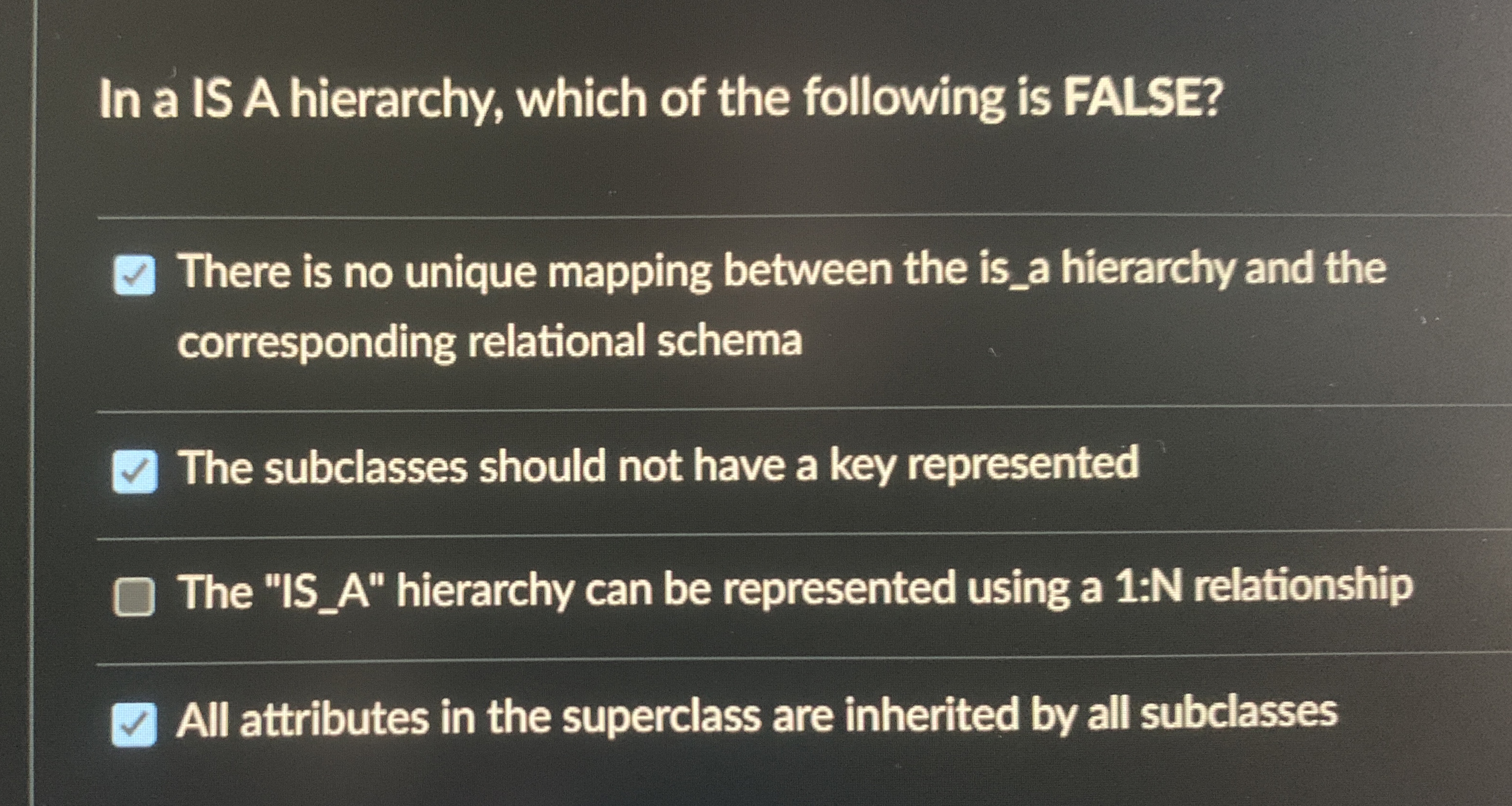 Solved In a IS A hierarchy, which of the following is | Chegg.com