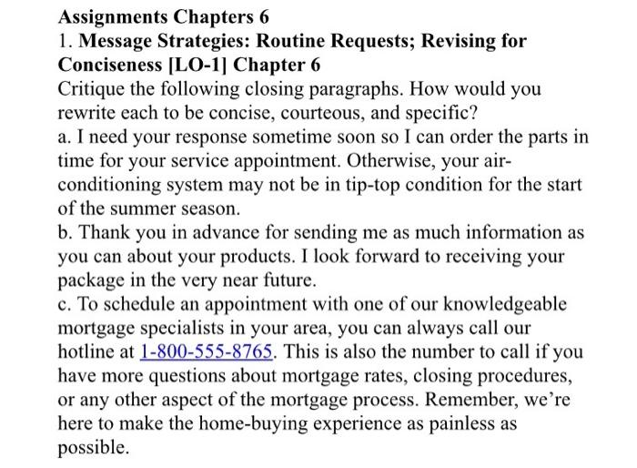 Solved Assignments Chapters 6 1. Message Strategies: Routine | Chegg.com