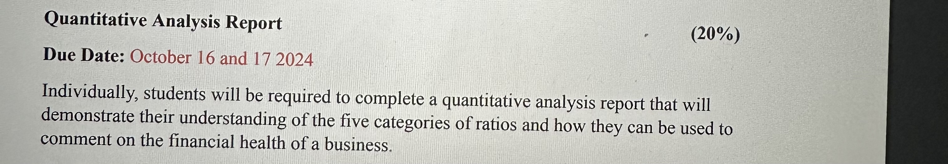 Solved Quantitative Analysis ReportDue Date: October 16 ﻿and | Chegg.com