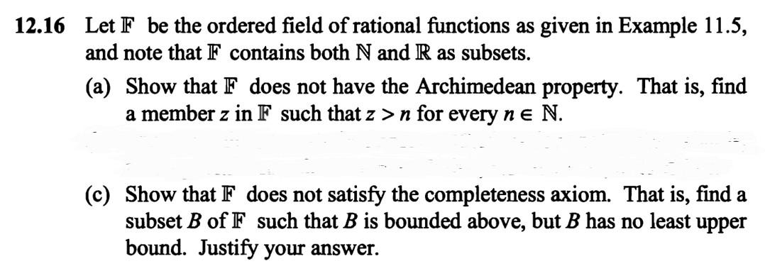 Solved 12.16 Let F be the ordered field of rational | Chegg.com