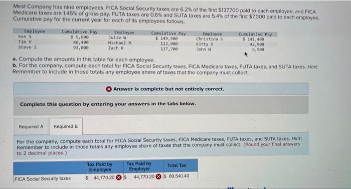 Solved Mest Company has nine employees. FICA Social Security | Chegg.com