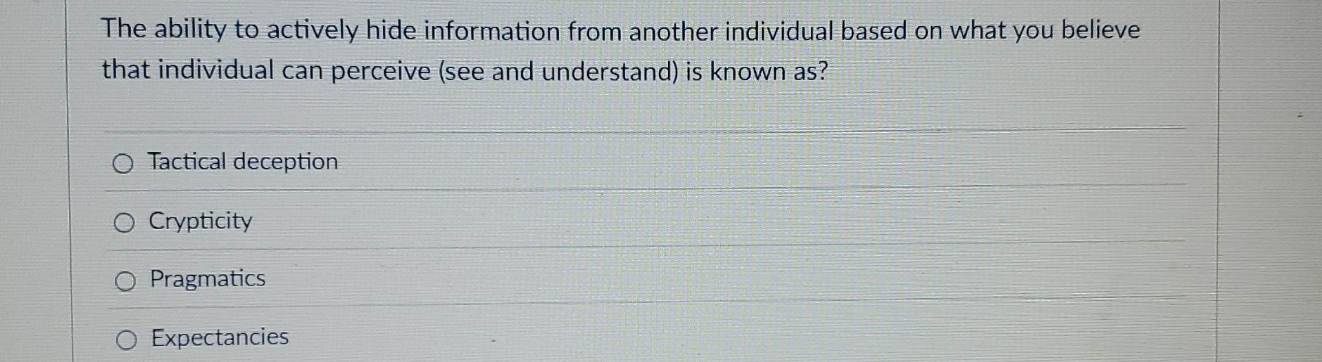 Solved The ability to actively hide information from another | Chegg.com