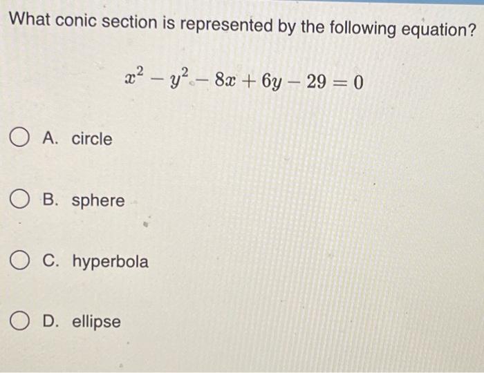 Solved What conic section is represented by the following | Chegg.com