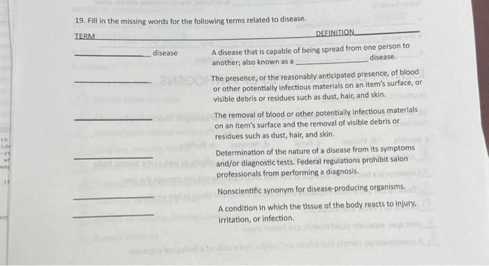 Solved 19. Fill in the missing words for the following terms | Chegg.com