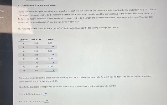 Solved 5. Transforming X values into z scores In preparation | Chegg.com