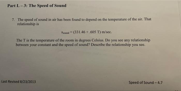 Solved speed of sound: should i see a relationship between | Chegg.com