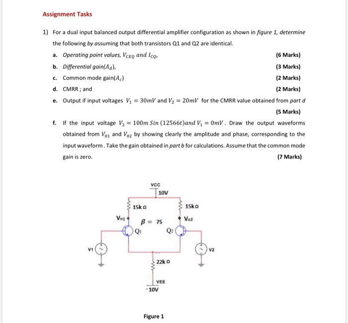 Solved Assignment Tasks 1) For a dual input balanced output | Chegg.com