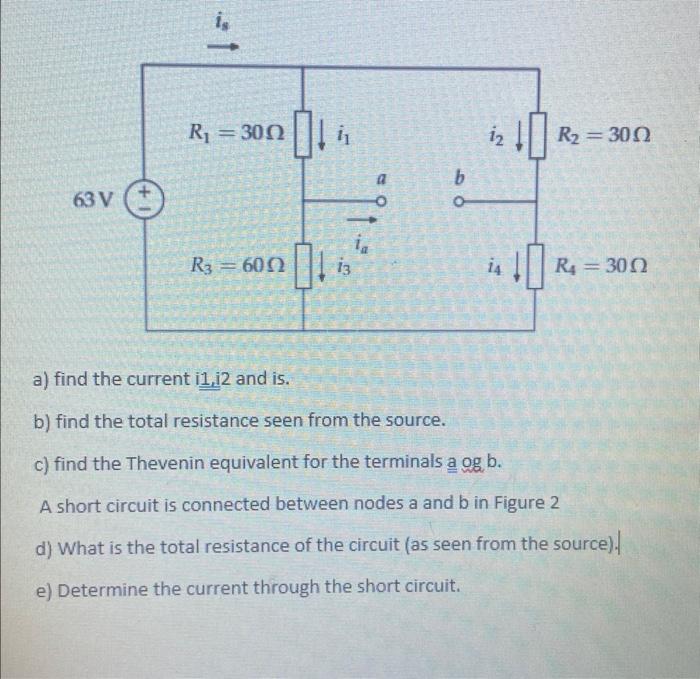 Solved a) find the current i1,i2 and is.b) find the total | Chegg.com