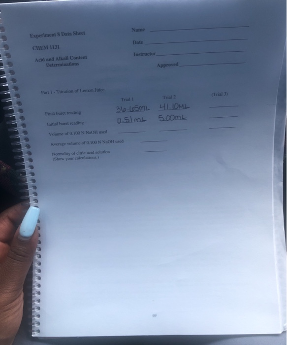 Solved Name Experiment 8 Data Sheet Date CHEM 1131 | Chegg.com