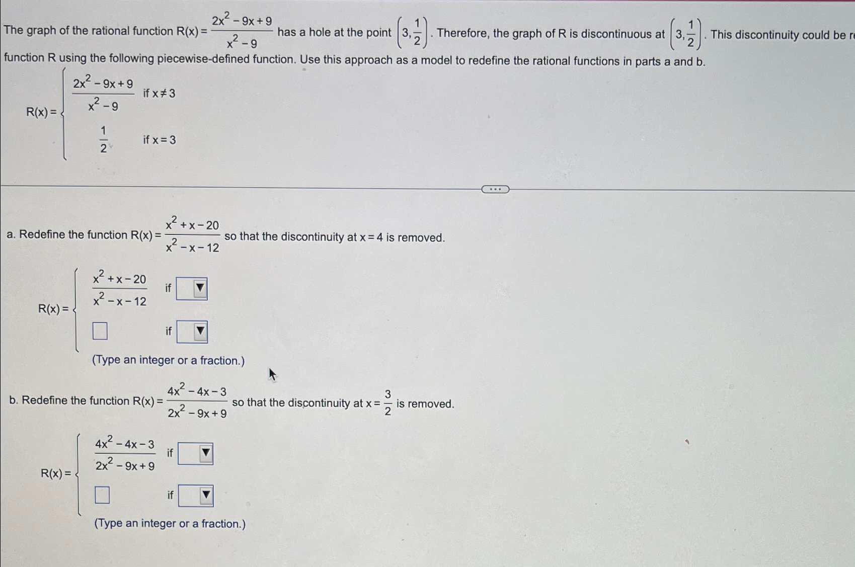 Solved The graph of the rational function R(x)=2x2-9x+9x2-9 | Chegg.com