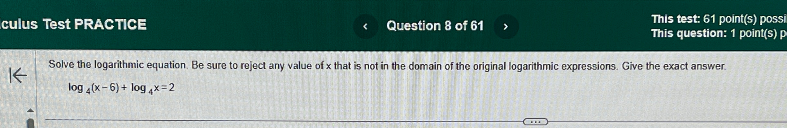 Solved culus Test PRACTICEQuestion 8 ﻿of 61This test: 61 | Chegg.com