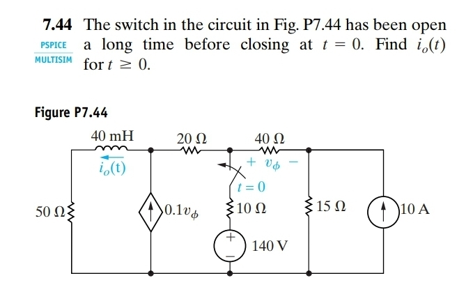 Solved 7.44 ﻿The switch in the circuit in Fig. P7.44 ﻿has | Chegg.com
