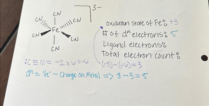 Solved oxidation state of Fe00+3 \# of dn electrons: 5 | Chegg.com