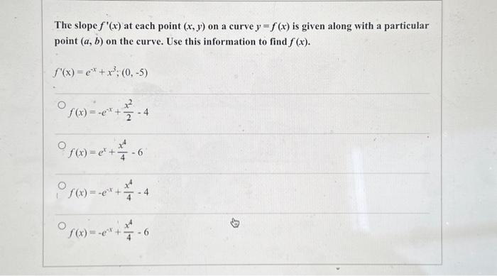 Solved The slope f'(x) at each point (x, y) on a curve y = | Chegg.com