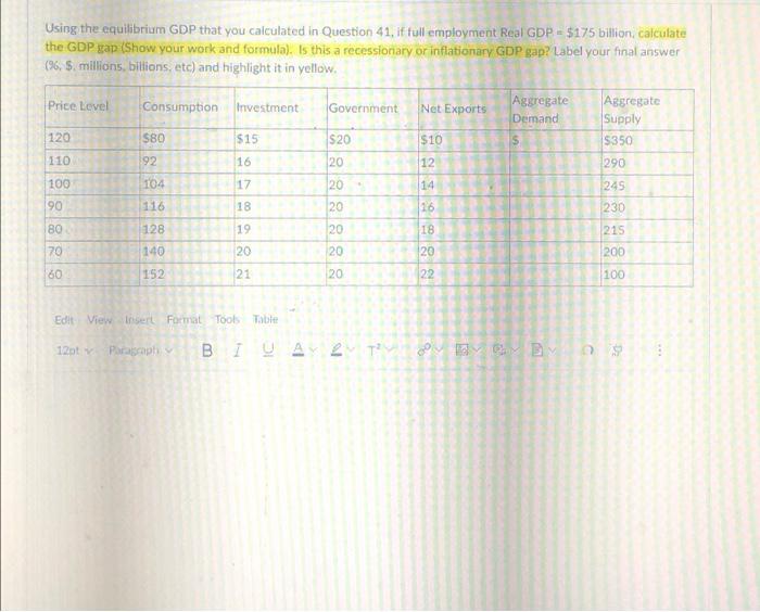 Solved Using the equilibrium GDP that you calculated in | Chegg.com