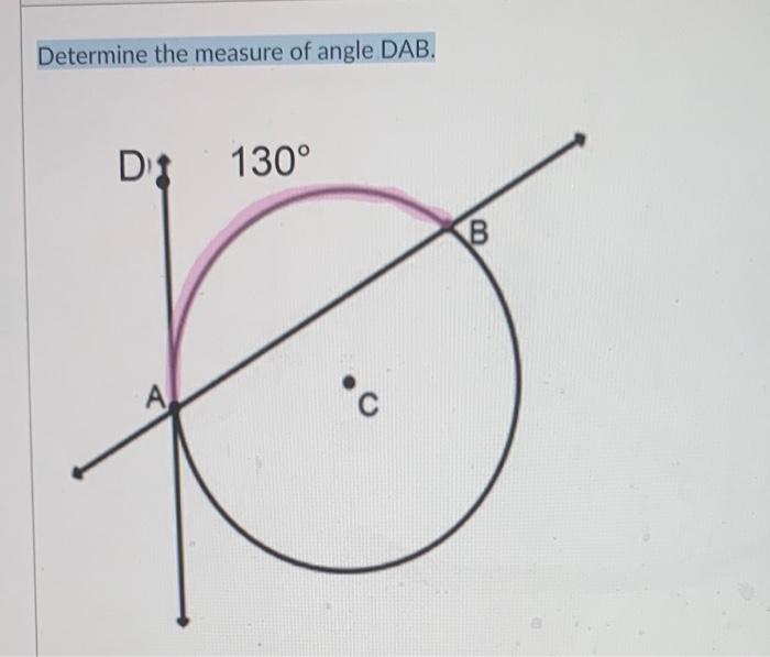 Solved Determine the measure of angle DAB. D 130° B А. с | Chegg.com