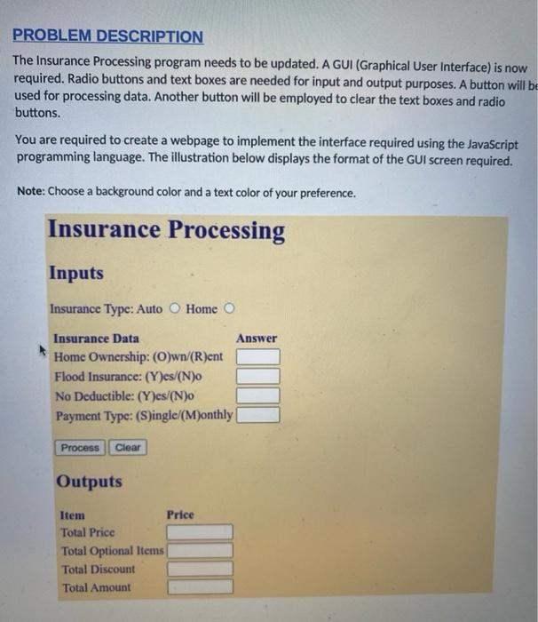 Solved PROBLEM DESCRIPTION The Insurance Processing program | Chegg.com