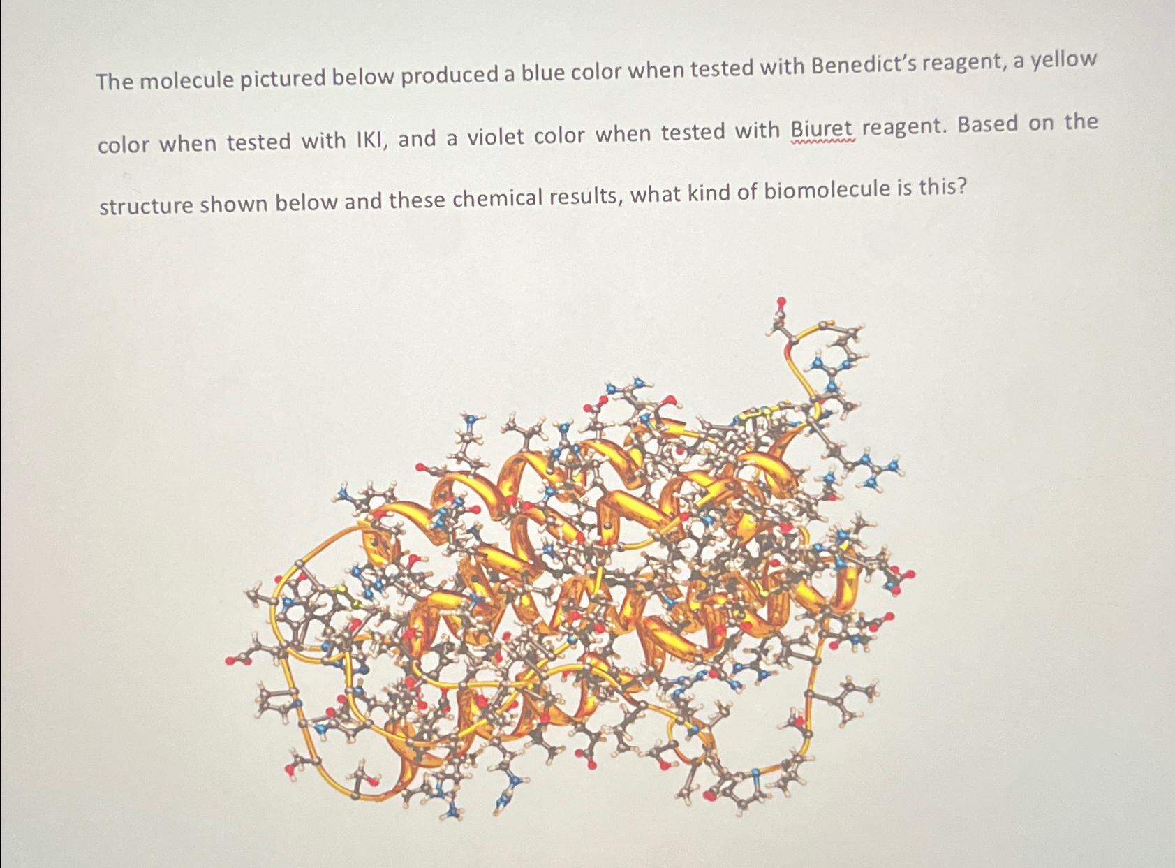 Solved The molecule pictured below produced a blue color | Chegg.com