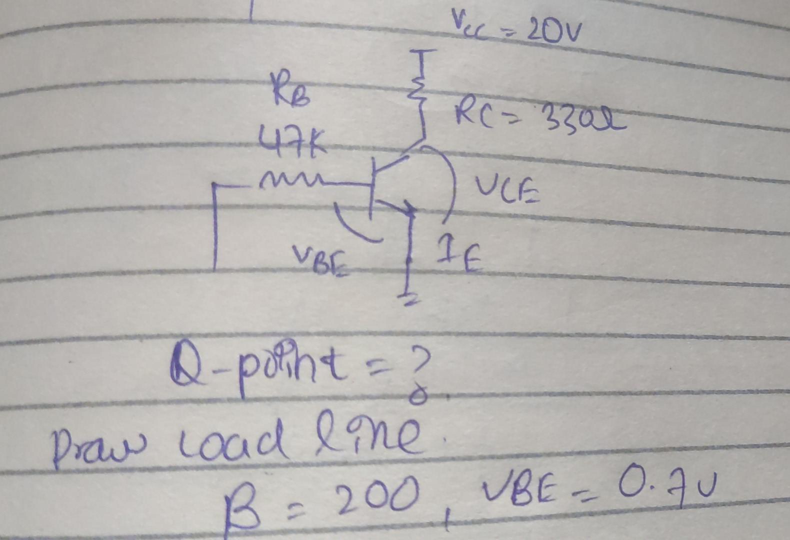 Solved Q-point = ? Load line B=200,VBE=0.7U | Chegg.com