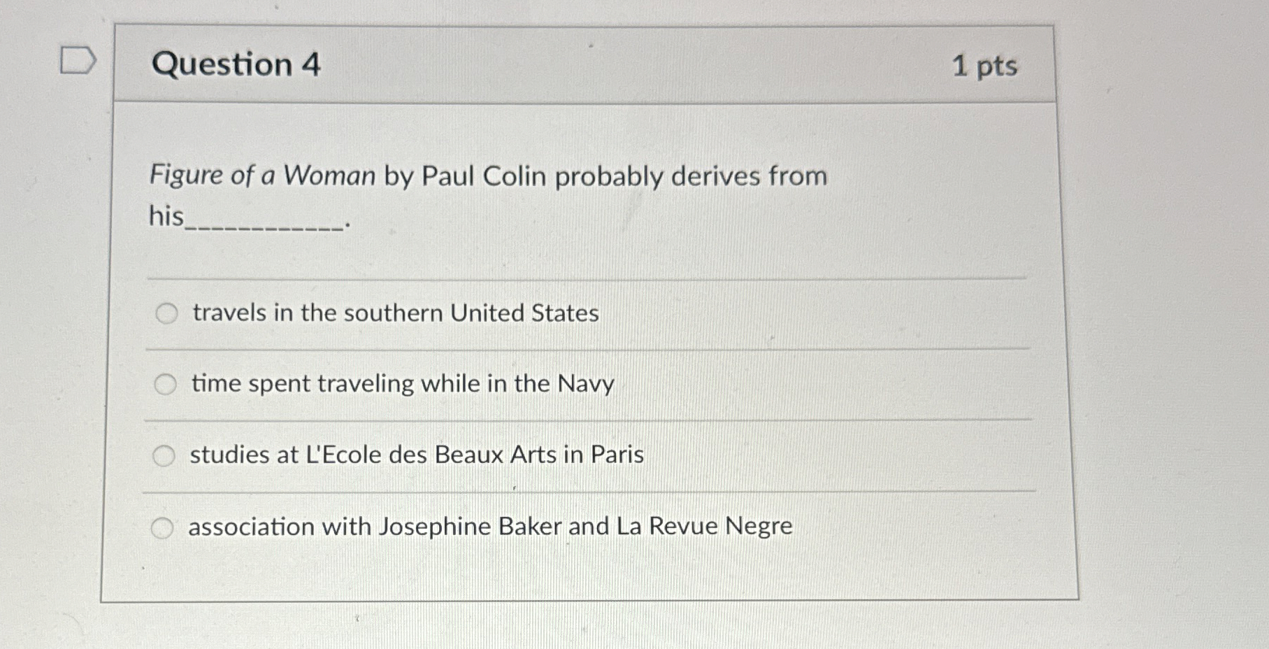 Solved Question 41 ﻿ptsFigure of a Woman by Paul Colin | Chegg.com