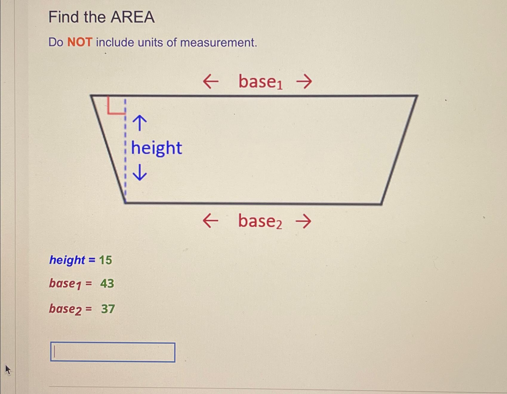 Solved Find the AREADo NOT include units of measurement. | Chegg.com
