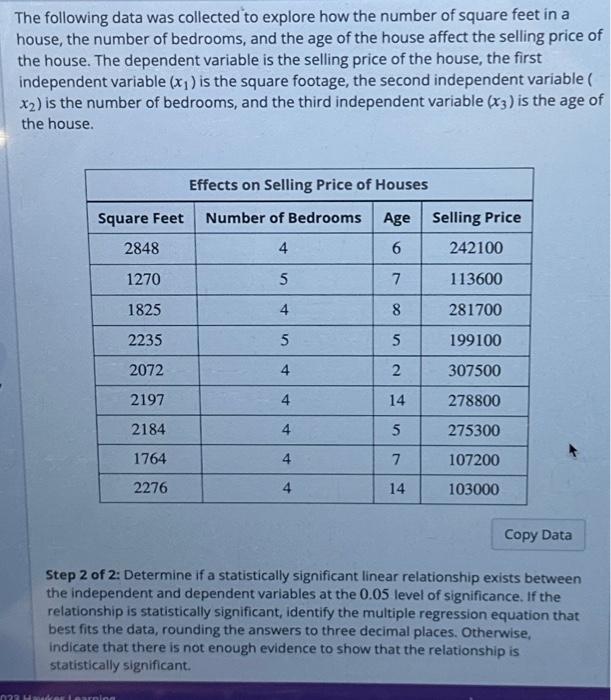 Solved The following data was collected to explore how the | Chegg.com