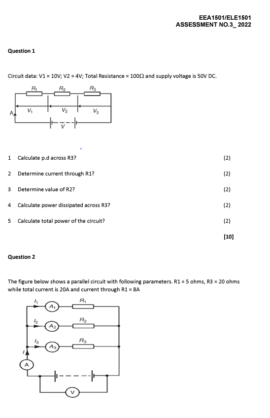 Solved EEA1501/ELE1501 ASSESSMENT NO.3_2022 Question 1 | Chegg.com
