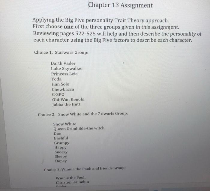 Solved Chapter 13 Assignment Applying the Big Five | Chegg.com Solved Chapter 13 Assignment Applying the Big Five | Chegg.com