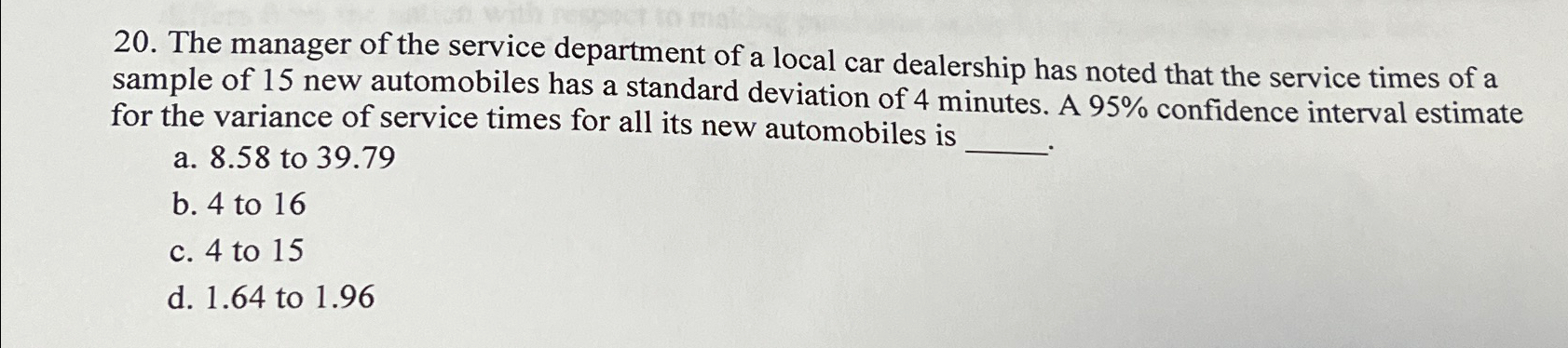 Solved The manager of the service department of a local car | Chegg.com