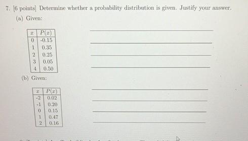 Solved [6 ﻿points] ﻿Determine whether a probability | Chegg.com