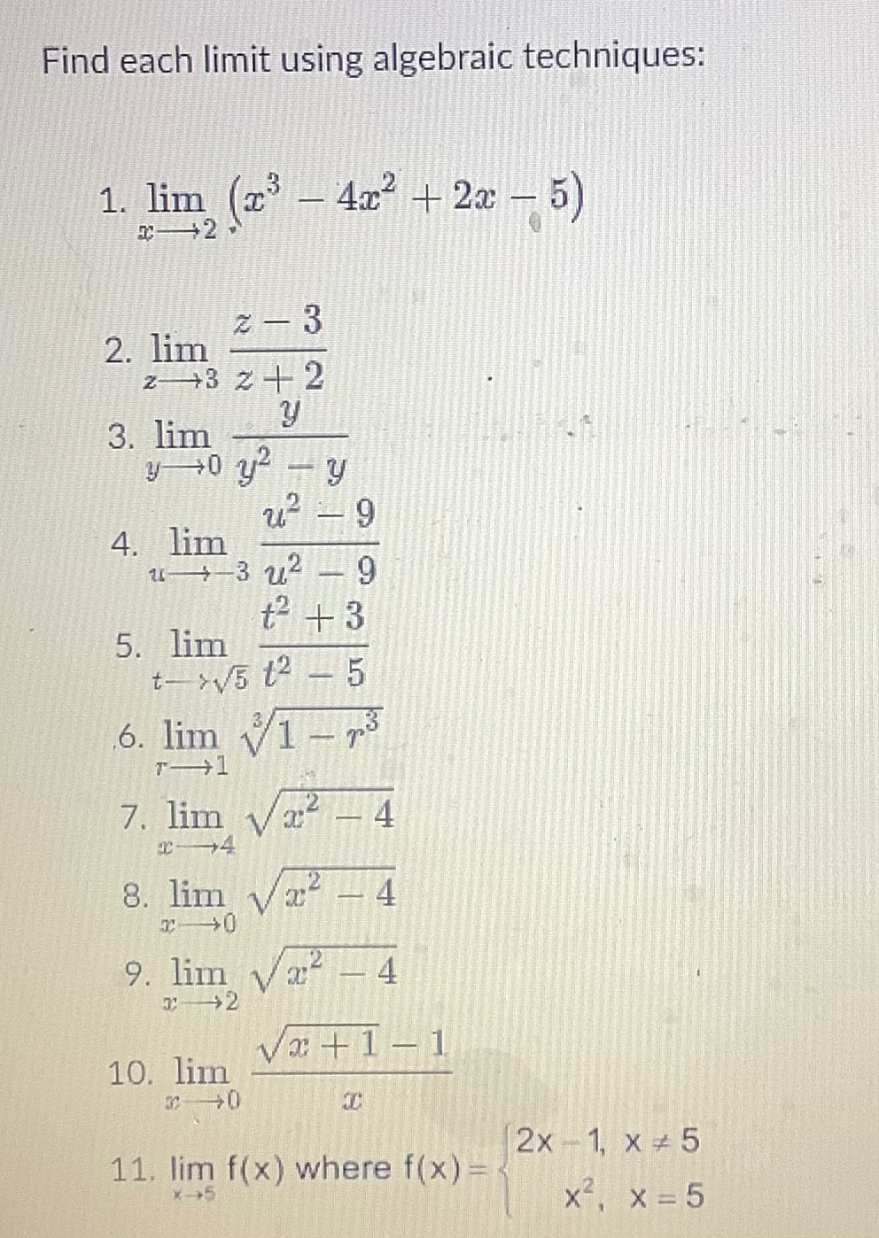 Solved Find each limit using algebraic | Chegg.com