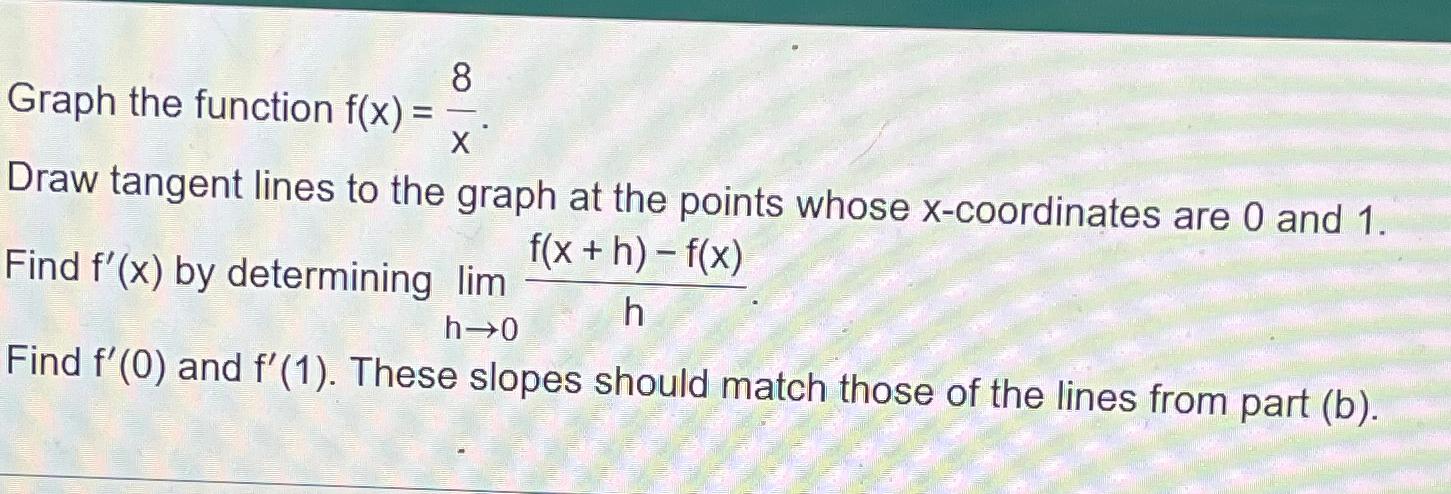 Solved Graph the function f(x)=8x.Draw tangent lines to the | Chegg.com