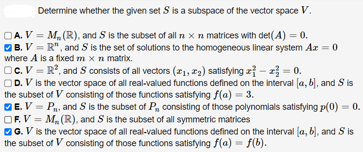 Solved Determine whether the given set S ﻿is a subspace of | Chegg.com