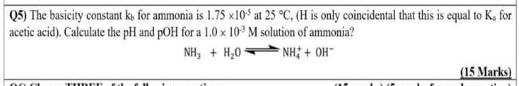 Solved (5) The basicity constant kb for ammonia is 1.75 | Chegg.com