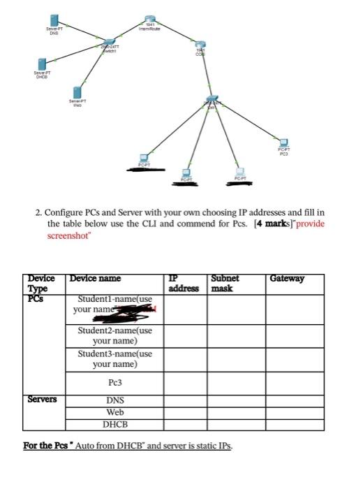 Solved 2. Configure PCs and Server with your own choosing IP | Chegg.com