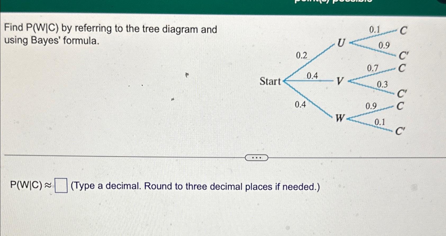 Solved Find P(W|C) ﻿by referring to the tree diagram and | Chegg.com