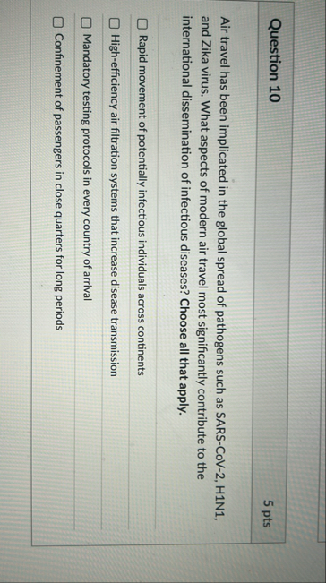 Solved Question 105 ﻿ptsAir travel has been implicated in | Chegg.com