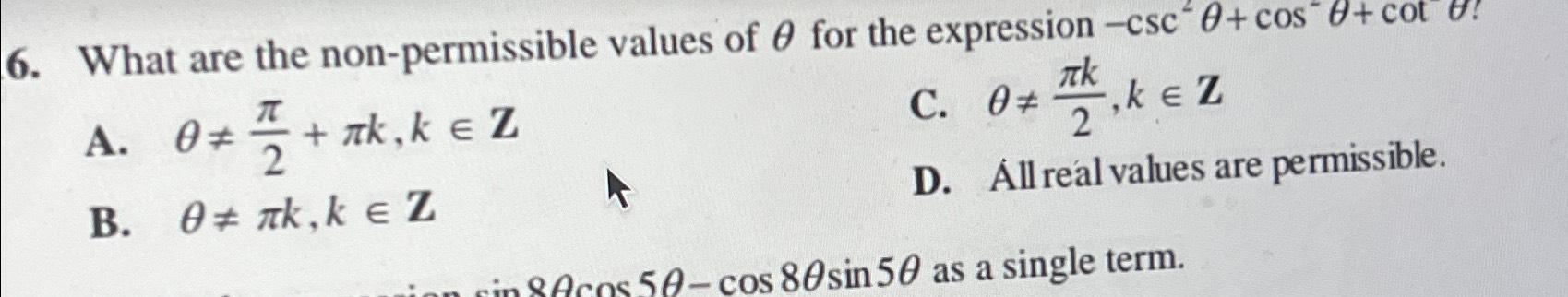 Solved What are the non-permissible values of θ ﻿for the | Chegg.com