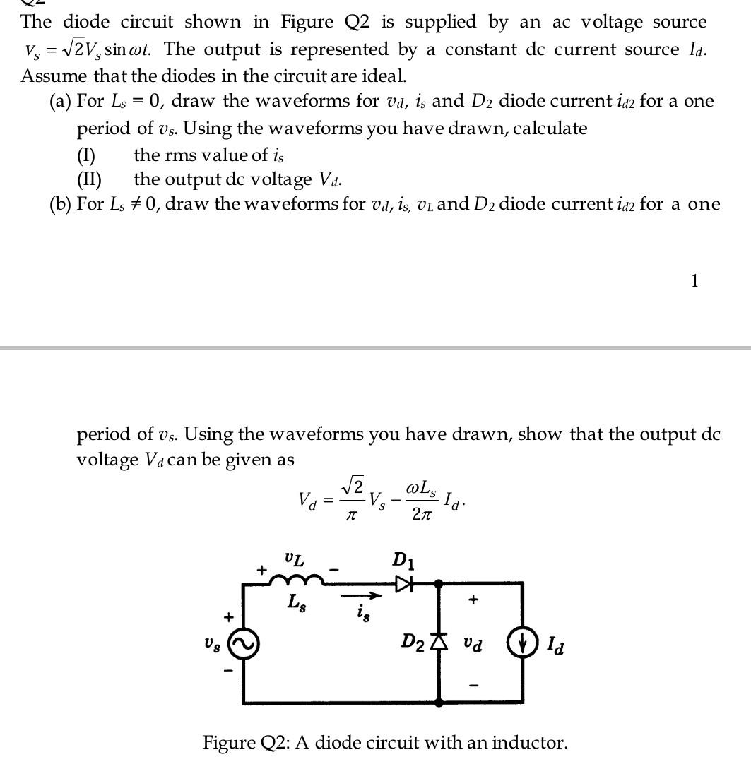 Solved The Diode Circuit Shown In Figure Q2 Is Supplied By
