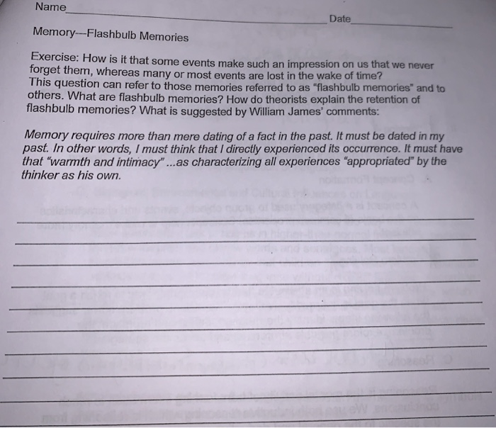Solved Name Date Memory---Flashbulb Memories Exercise: How | Chegg.com