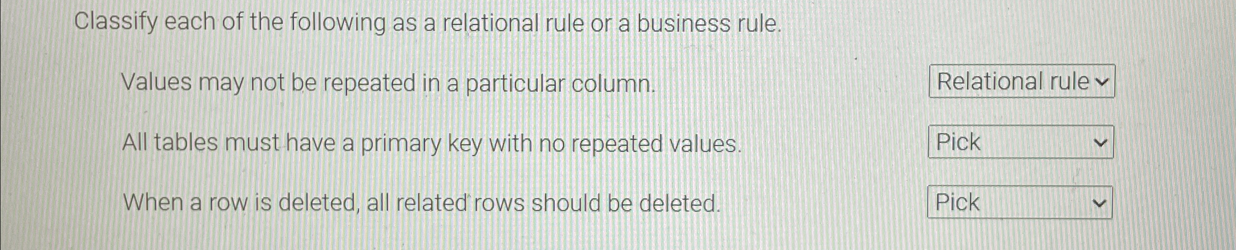 Solved Classify each of the following as a relational rule | Chegg.com