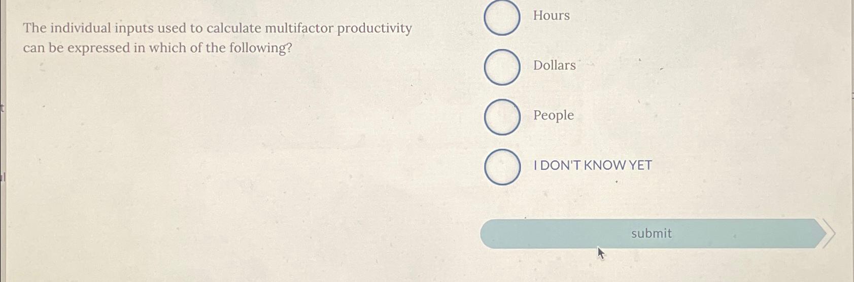 Solved The individual inputs used to calculate multifactor | Chegg.com