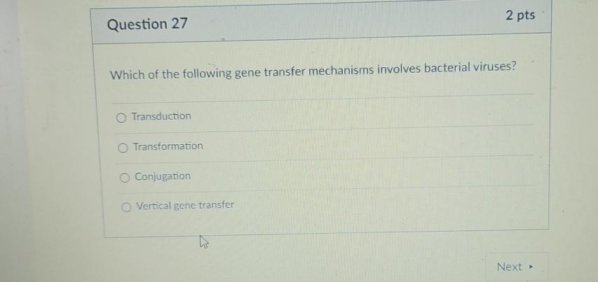 Solved Question 272 ﻿ptsWhich of the following gene transfer | Chegg.com